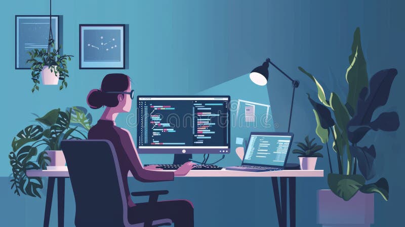 Programmer Working On Computer At Home Office Programmer Coding Code On Computer Monitor