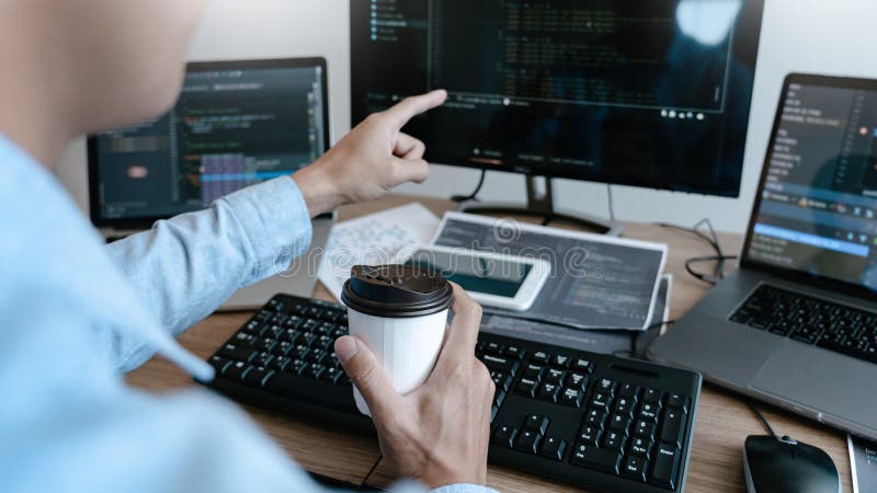 Programmer Working On Computer In It Office Typing Data Coding In Software And Checking Code On 1440