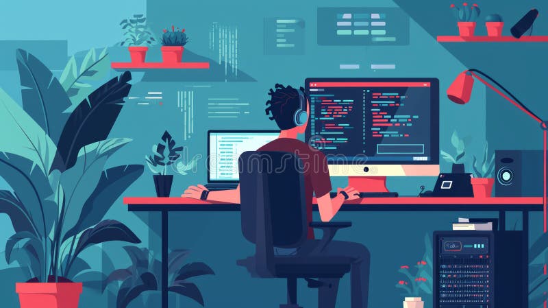 Programmer Working On Computer Programmer Programming Code On Computer Screen Programmer