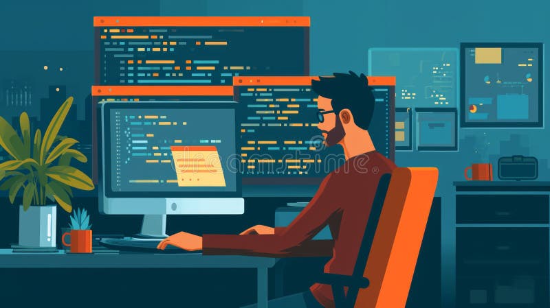 Programmer Working On Computer Programmer At Work Programmer Coding Code On Computer Screen
