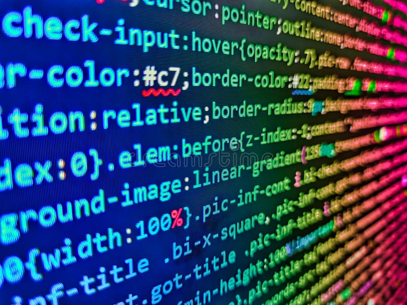 Programmer Working In Computer Screen Lines Of Code Of A Software With Several Colors Stock