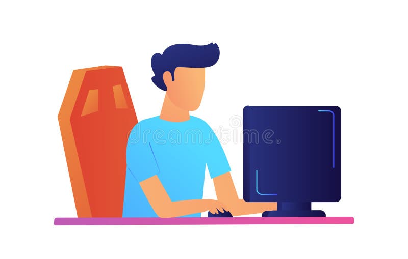 Programmer Working On Computer Vector Illustration Stock Vector Illustration Of Desktop