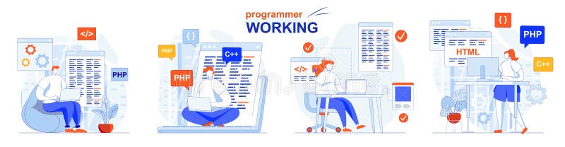 Programmer Working Concept Set. Software Development Stock Vector ...
