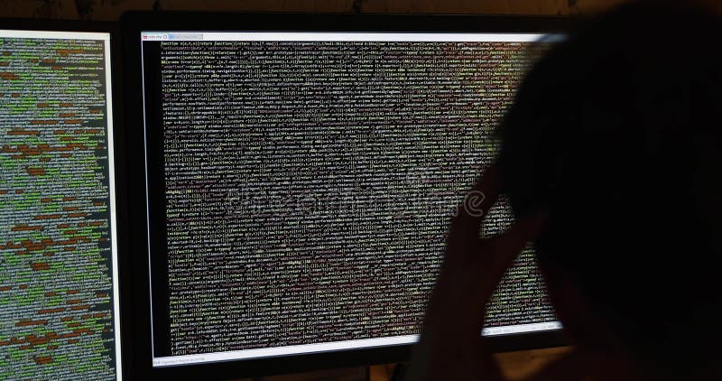Programmer Scrolling Down Programming Code On Computer Screen Stock Footage Video Of Scrolling