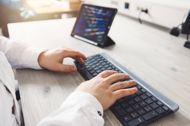 Close Up Unrecognizable Man, Programmer Typing on a Keyboard Stock ...