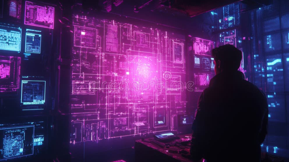 Programmer Working with Innovative Production Control Panel and ...