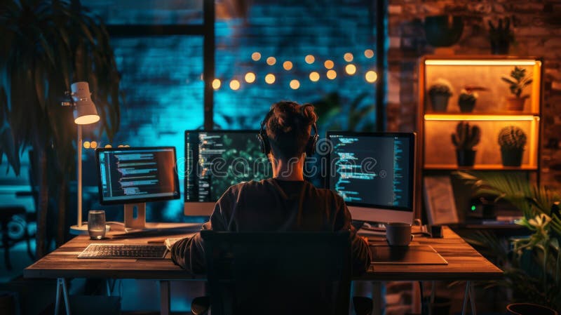 Programmer Working Late at Night in a Modern Office Stock Image - Image ... Programmer Working Late at Night in a Modern Office Stock Image - Image ...