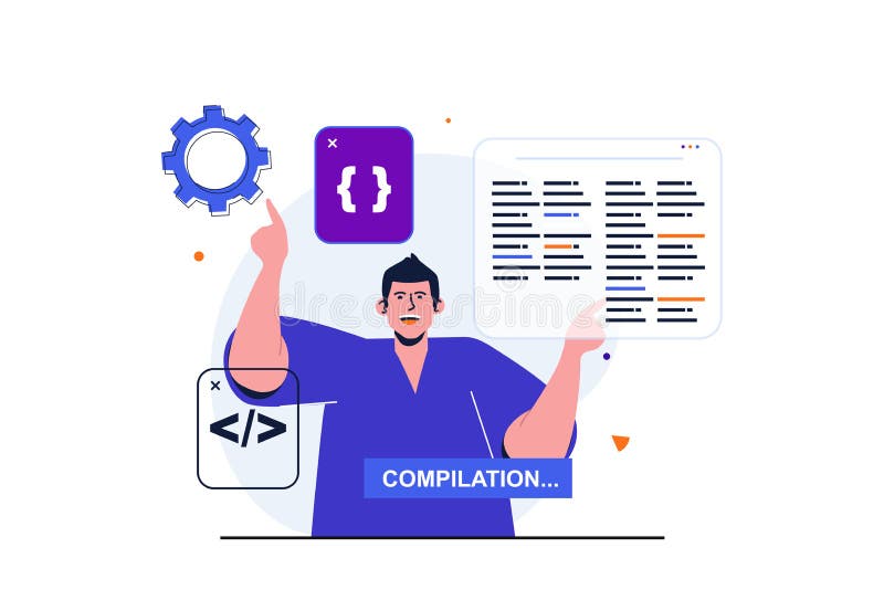 Programmer Working Modern Flat Concept for Web Banner Design. Stock ...