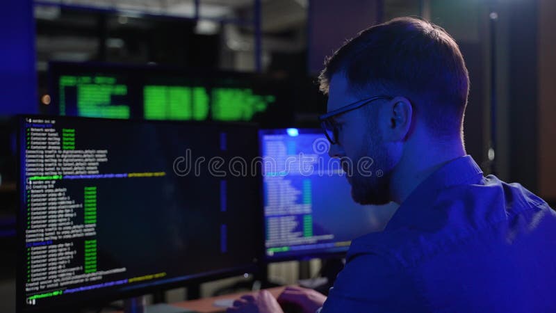 Programmer Working in Office at Night Stock Footage - Video of program ...