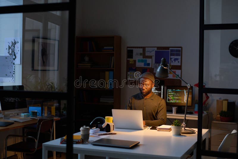 Programmer Working in Office Till Late Night Stock Photo - Image of ...