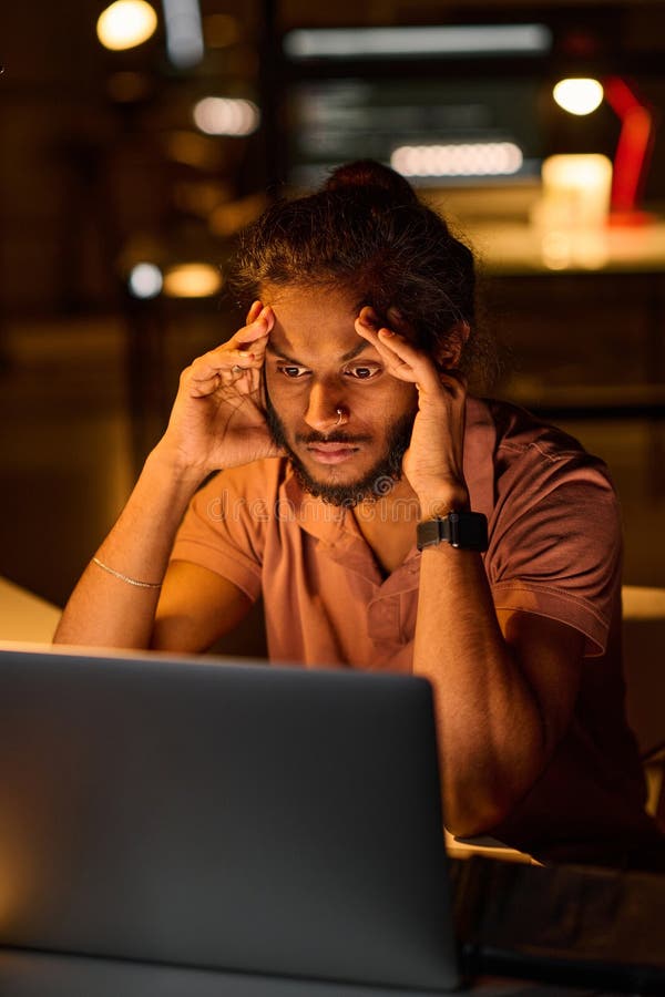 Programmer Working Over Computer Program In Dark Office Stock Image Image Of Overwork Late