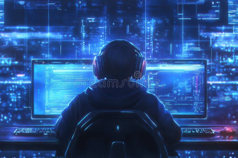 Programmer Working with Source Code and Data Analysis on Multiple ...