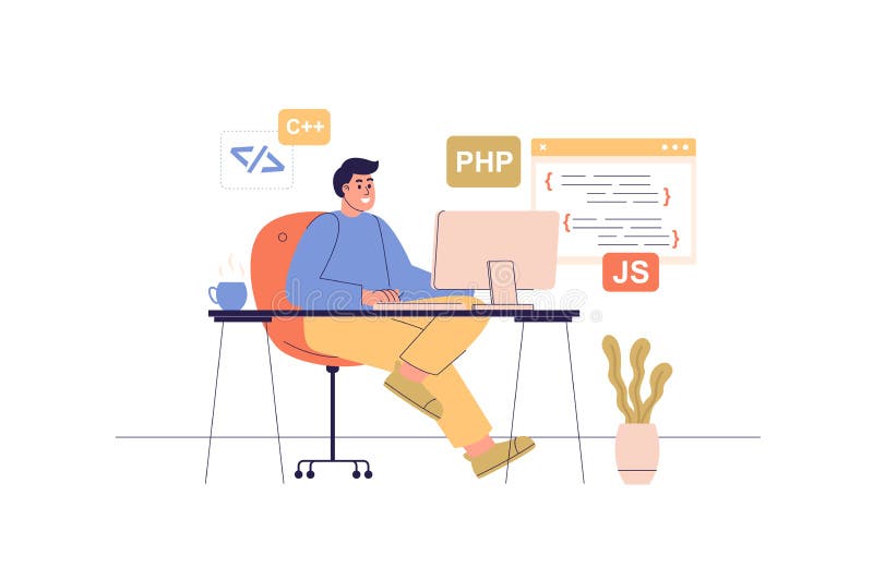 Programmer Working Concept with People Scene. Vector Illustration Stock Vector - Illustration of ...