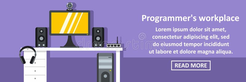 Programmer Workplace Banner Horizontal Concept Stock Vector ...