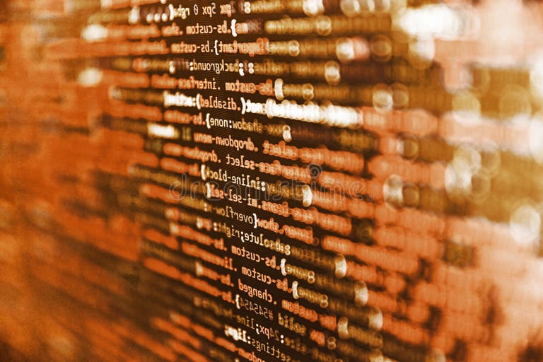 Programmer Workplace. Data Encryption Security Code on a Computer Display. Programmer Typing New ...