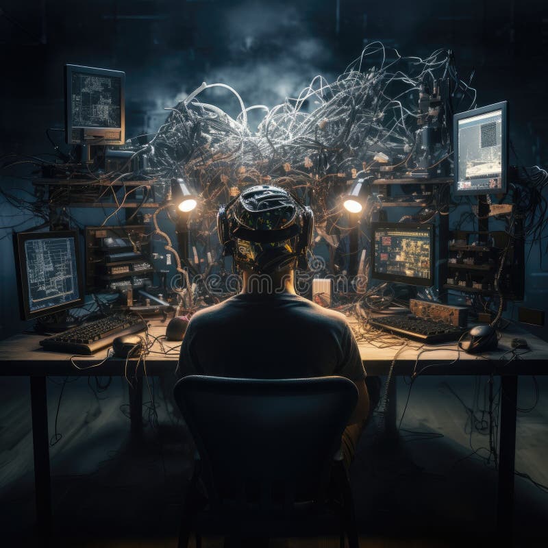 A Programmer Works At A Computer Through A Neural Interface Stock 3914