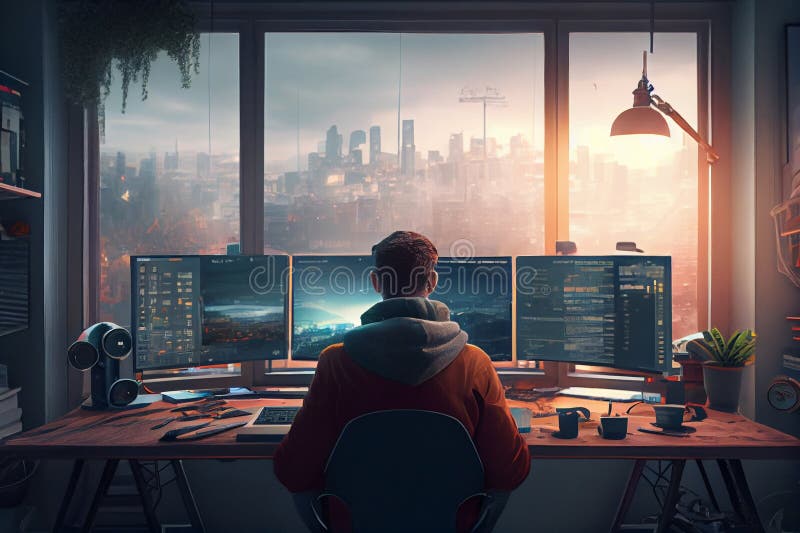 The Programmer Works in the Office, Outside the Window is a Big City ...
