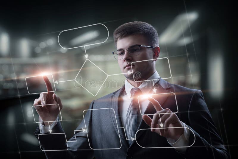 The Programmer Works with a Program Flowchart Stock Photo - Image of ...