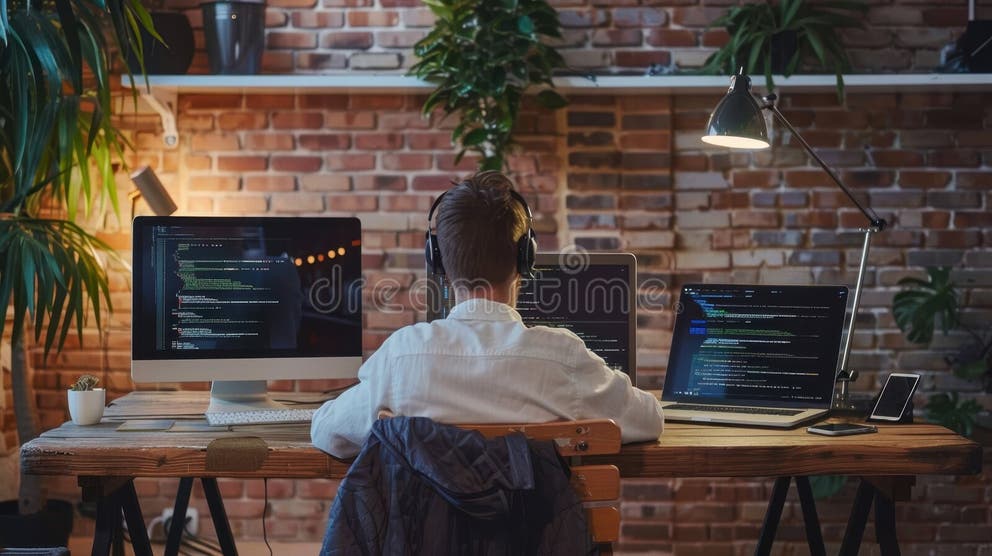 The Programmer at Workstation. AI Generated Stock Image - Image of ...