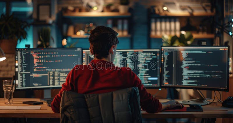 The Programmer at Workstation. AI Generated Stock Image - Image of workspace, lighting: 373328885