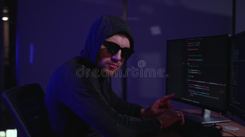 Programmer Writes Code For Hacker Attack Hacker Holding Finger On Lips 6226