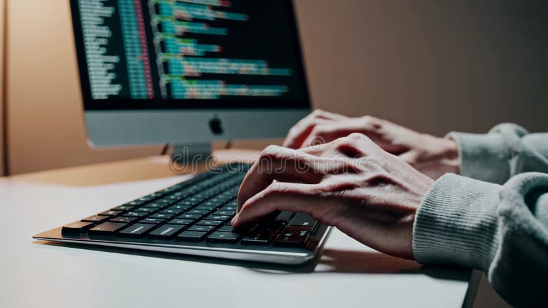 Programmer Writing Code On Computer Keyboard In Office Stock Video Video Of Algorithm