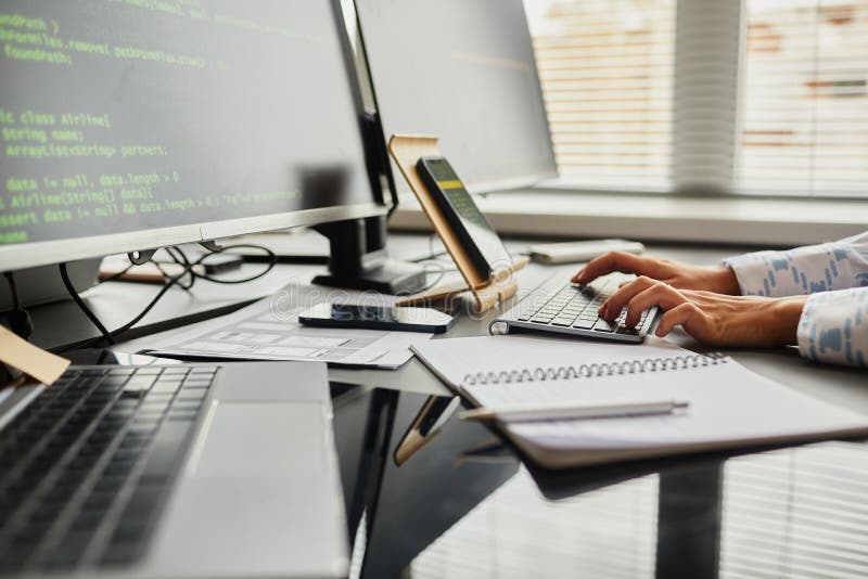 Programmer Writing Code Connecting with Smartphone Stock Image - Image ...