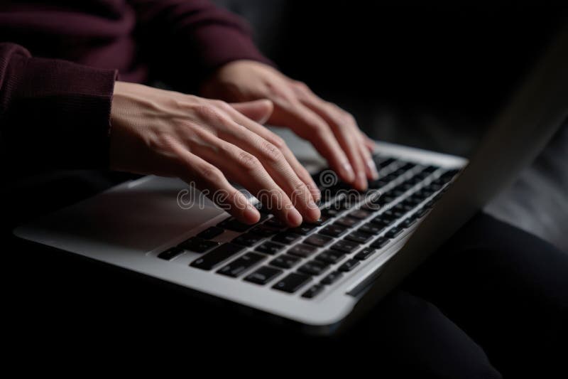 Programmer Writing Code on Laptop Keyboard in Dark Room Stock Photo ...