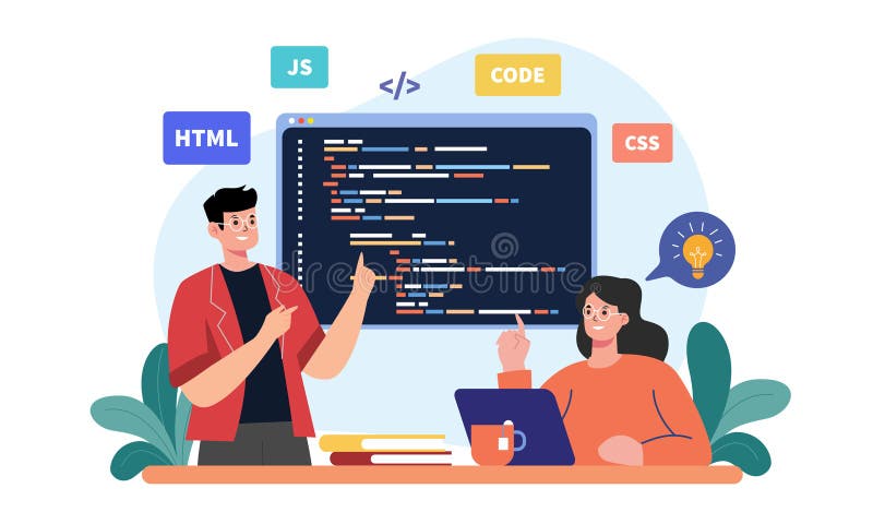 Programmer Writing Code Using Laptop Stock Vector Illustration Of Javascript Development 8757