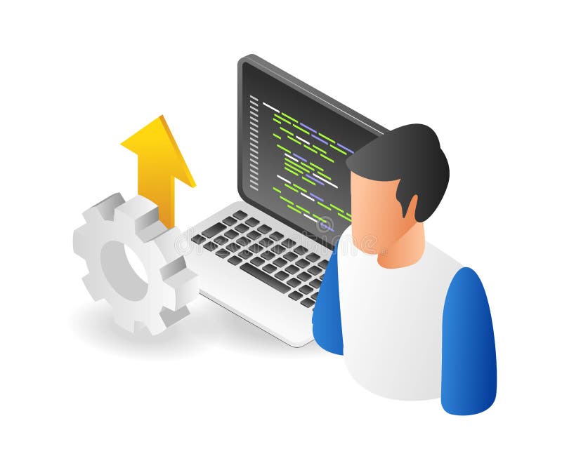 Programmer Writing Code Using Laptop Stock Vector Illustration Of Javascript Development
