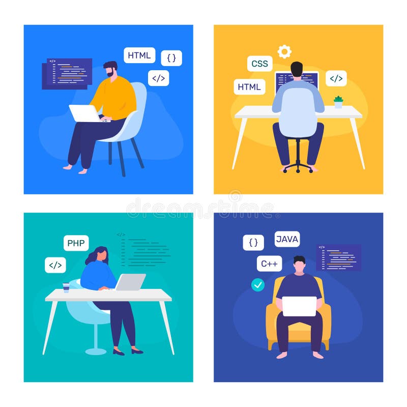Programmers Coding Web Development Remote Freelance Coders Stock Vector Illustration Of