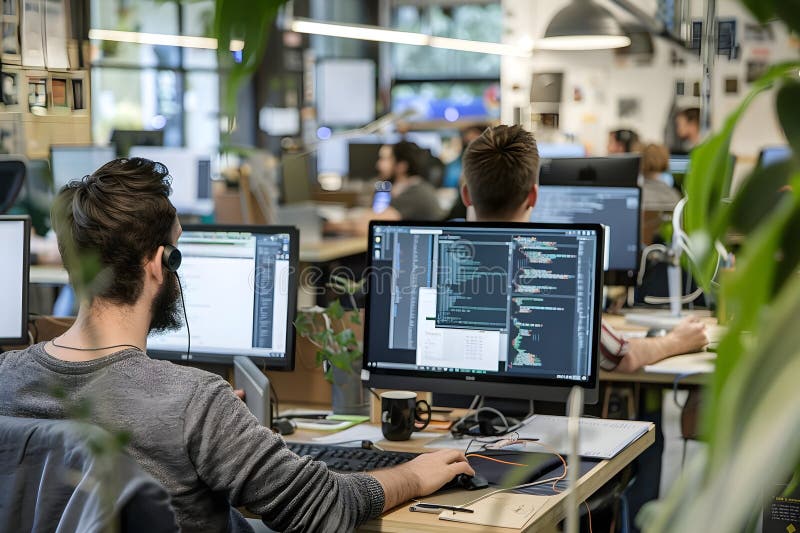 Programmers Collaborate On Software Development Projects In A Modern