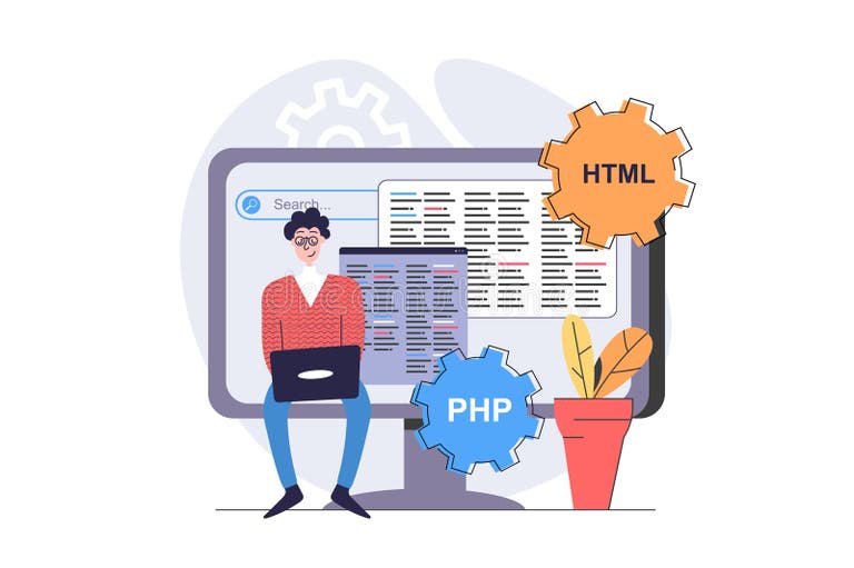 Programmers Concept in Modern Flat Design for Web. Man Developer ...