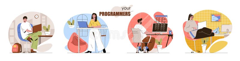 Programmers at Work Concept, Software Development with Characters Flat ...