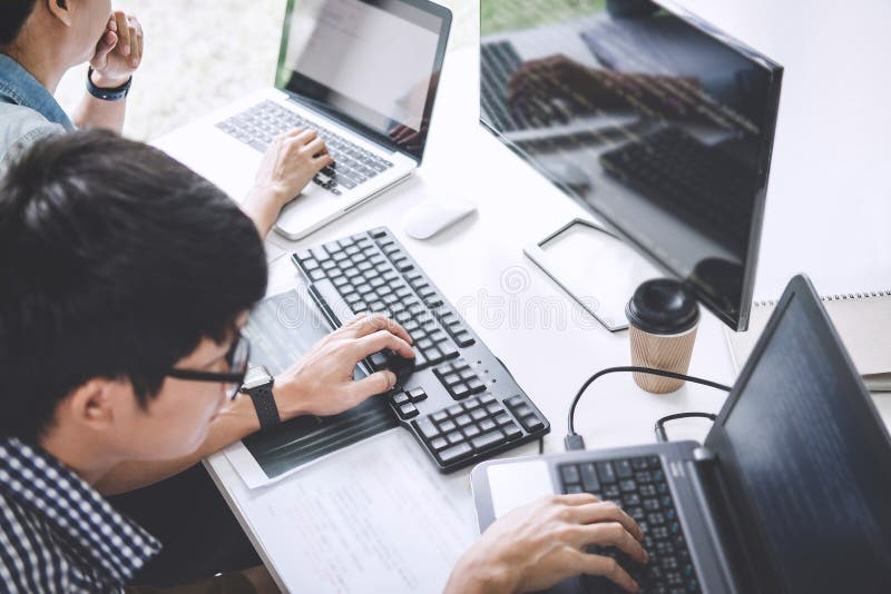 Writing Codes and Typing Data Code Technology, Programmer Cooper Stock Photo - Image of monitor ...