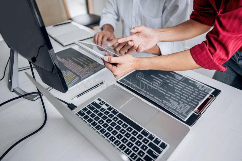 Programmers Cooperating at Developing Programming and Website Wo Stock Photo - Image of coding ...
