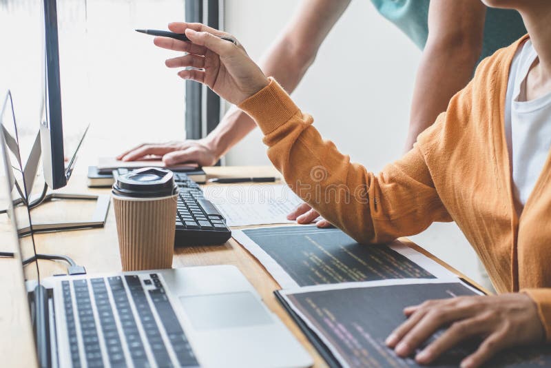 Writing Codes and Typing Data Code Technology, Programmer Cooper Stock ...