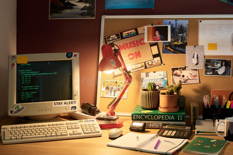 Programmers Desk with Multiple Devices and Inspirations Stock Image ...