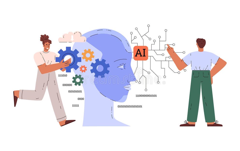 Programmers Developing AI or Artificial Intelligence, Flat Vector ...