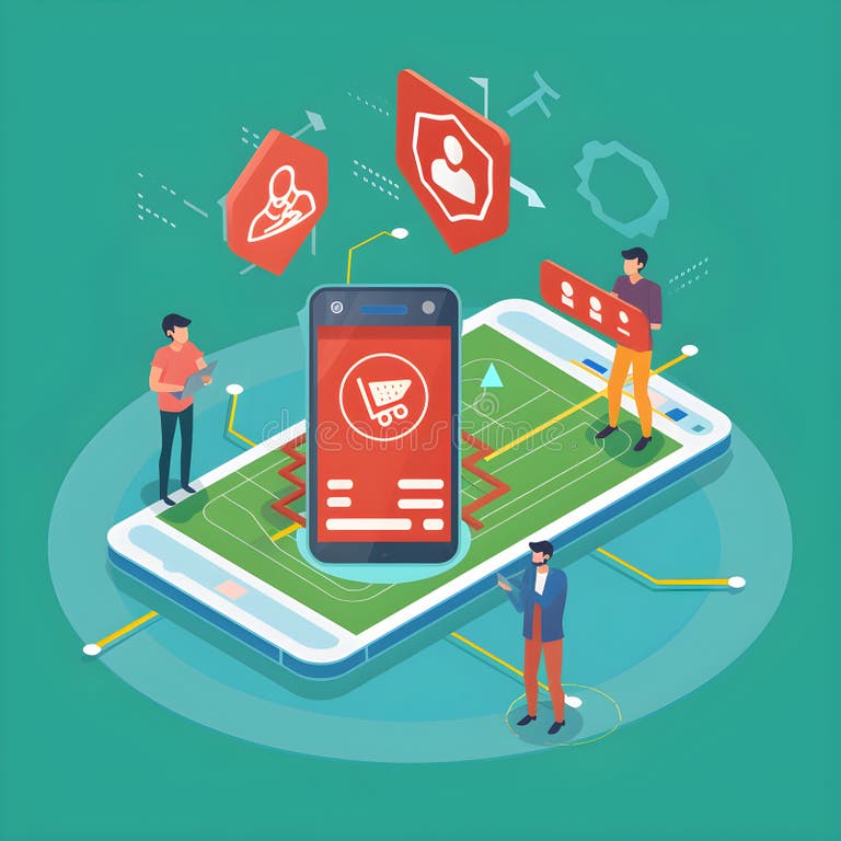 Programmers Developing New Mobile Application for Online Shopping Stock Illustration ...