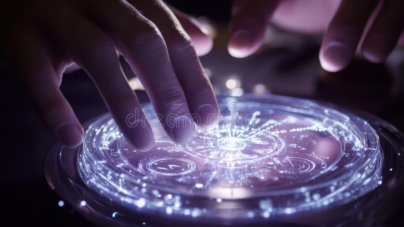 Programmers Interacting with Futuristic Holographic Interface in Dark ...