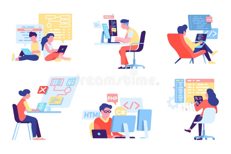 Coding Activity with Cicrcle for Kids Stock Illustration - Illustration ...