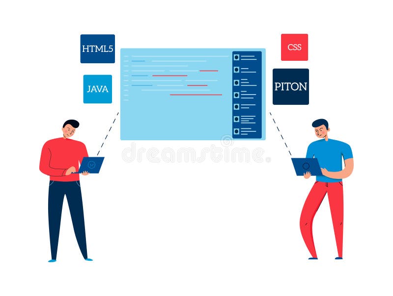 Programmers Submitting Code Composition Stock Illustration Illustration Of Specialist Design