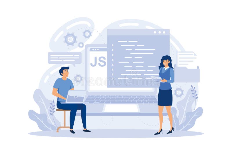 Programmers Using Javascript Programming Language On Computer Tiny People Javascript Language