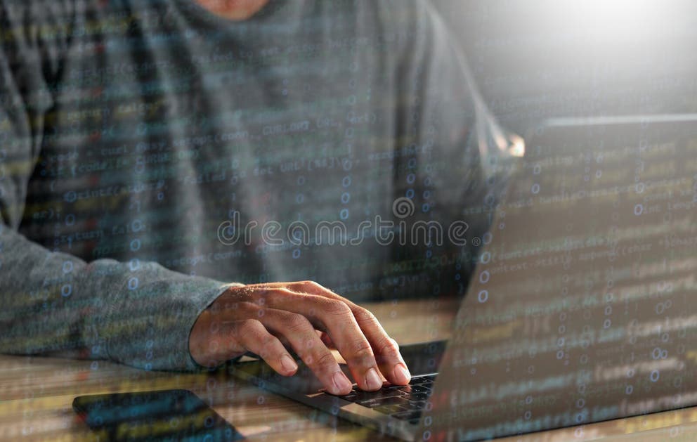 Programmers Work with Computer Code on a Virtual Interface. Digital Software Technology ...