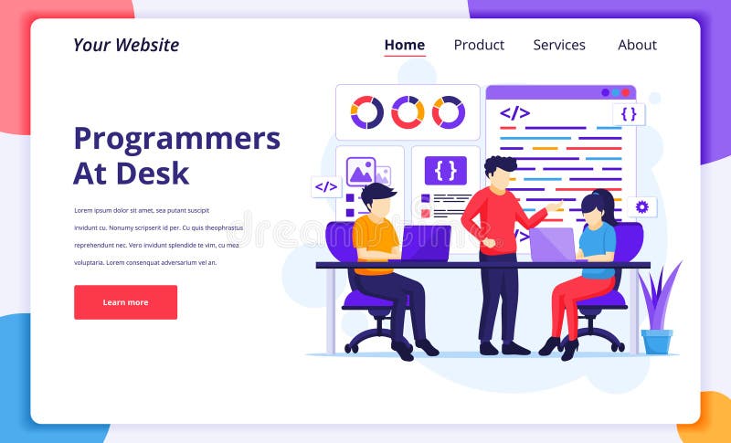 Modern Programmer Work from Home Illustration Landing Page, Web Banners ...