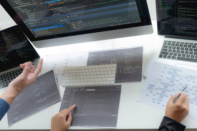 Programmers Work On The Development Of Coding And Coding Technology On 7555
