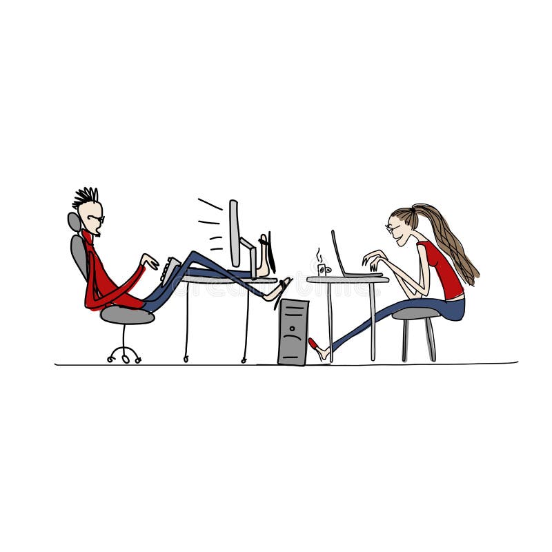 Programmers at Work, Sketch for Your Design Stock Vector - Illustration ...