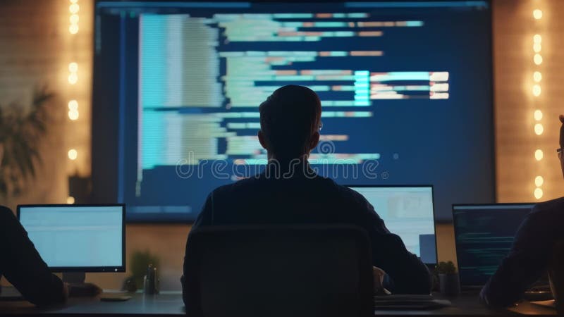 Programmers Working On Software Development Code On Computer At Night Stock Video Video Of