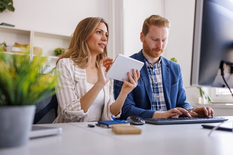 Programmers Working Together in an Office Stock Image - Image of ...